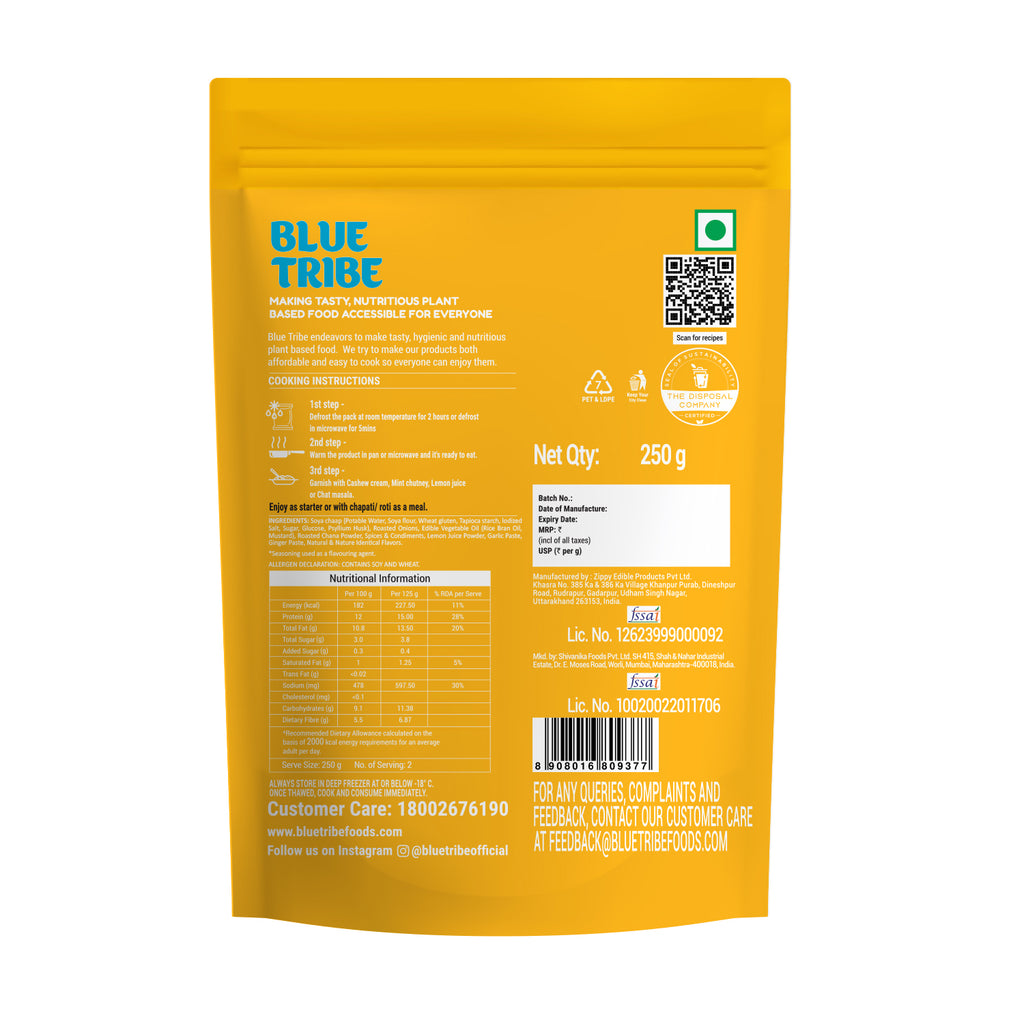 Ready to Eat - Tandoori Soya Chaap (250g) – Blue Tribe Foods